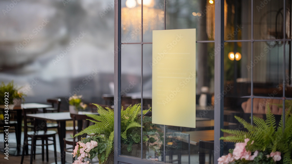 Modern Café Entrance with Glass Door, Menu Display, and Cozy Outdoor ...