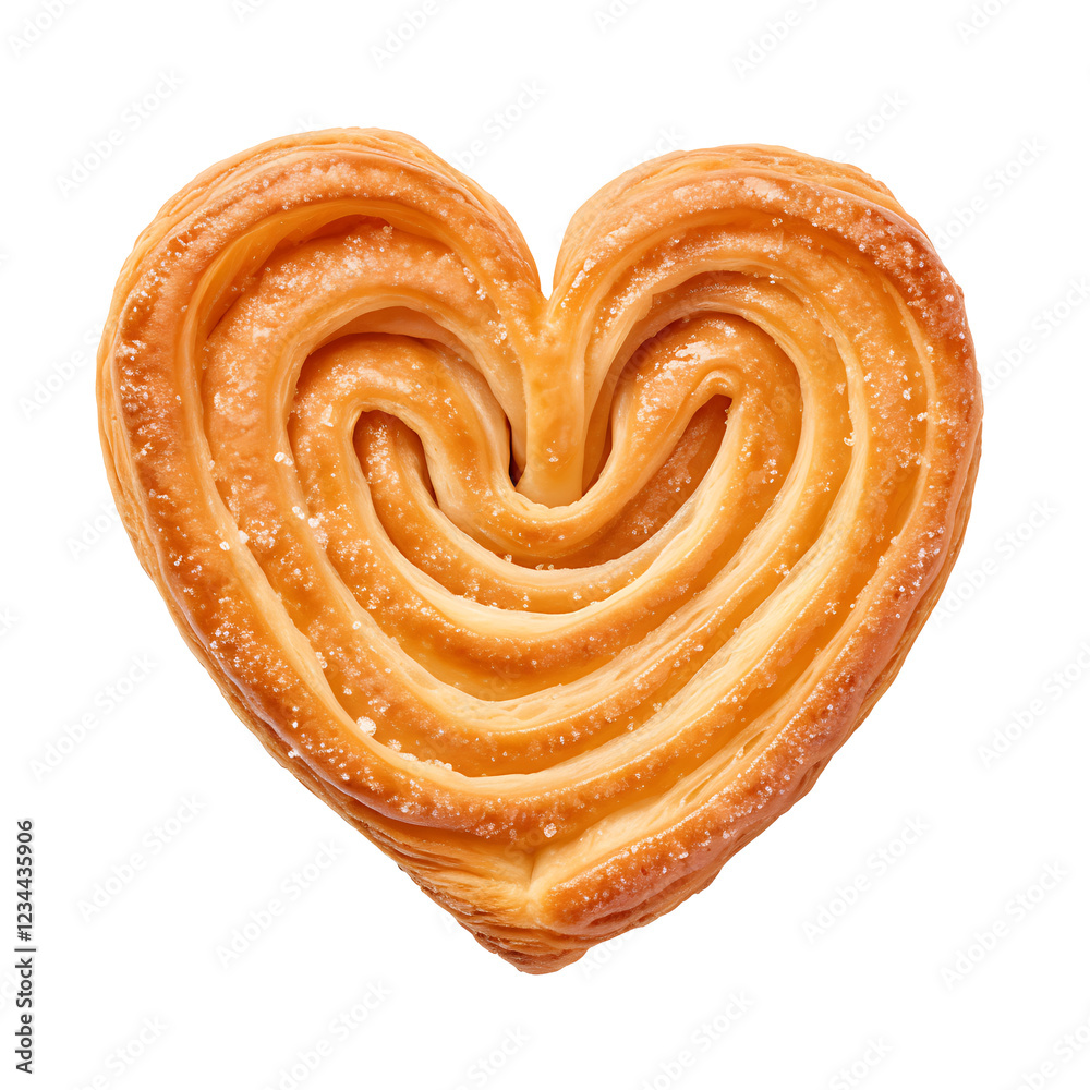 Heart shape puff pastry, Palmier cookie on white & transparent a ...