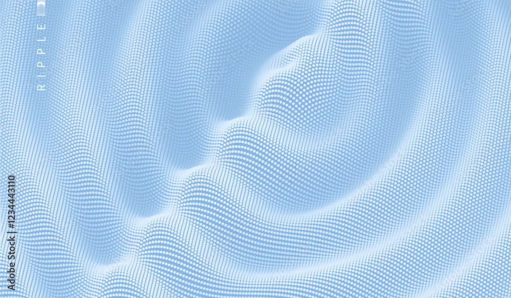 3D wavy background with ripple effect. Grid surface with particle ...