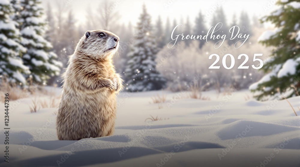 Ground hog day 2025. Funny groundhog pops out to look at its shadow in ...