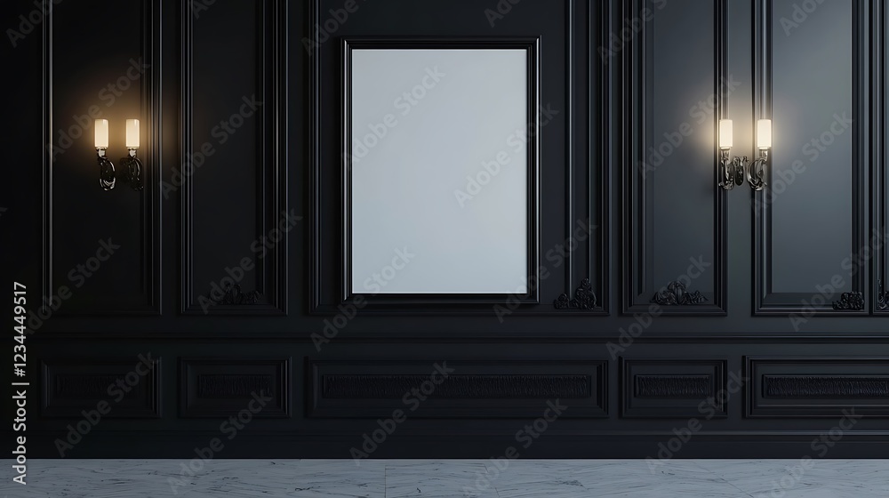 3d empty frame on the wall with light mockup design. empty frame design ...