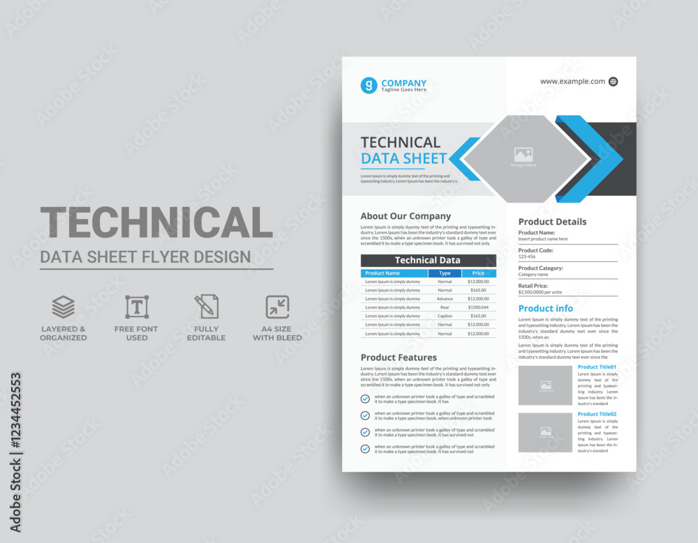Technical Data Sheet Template Design Stock Vector | Adobe Stock