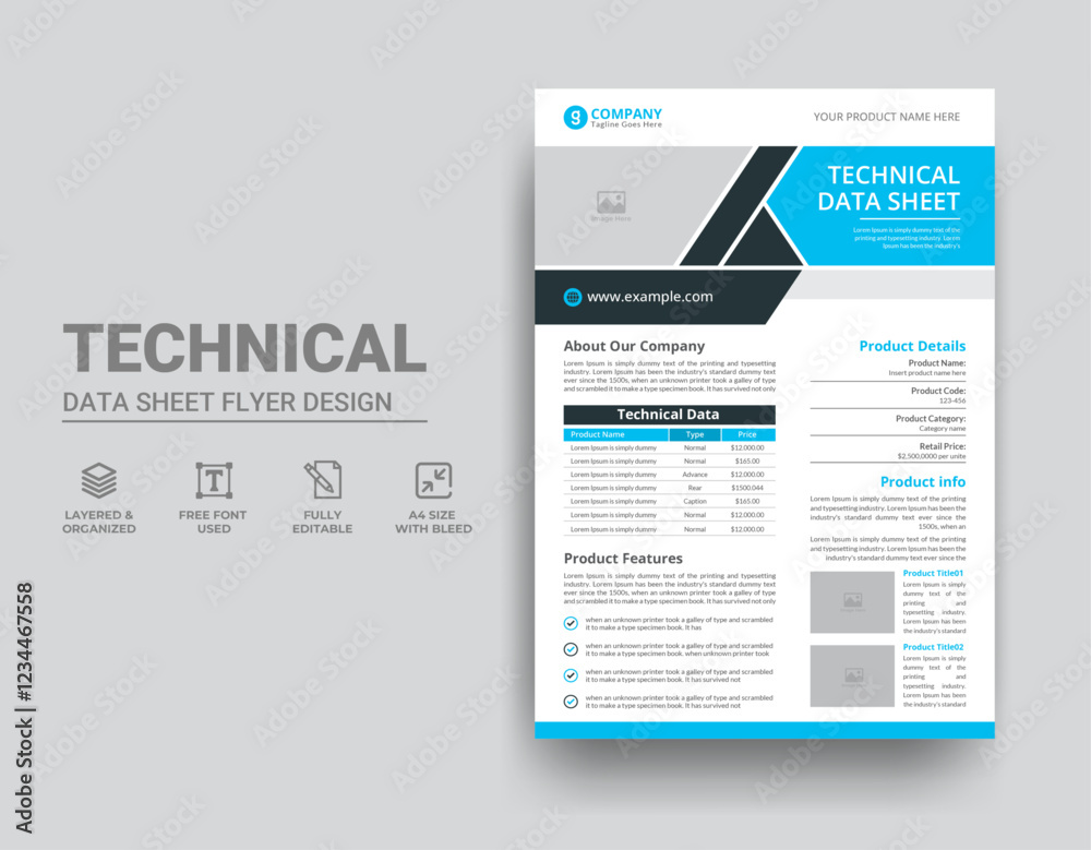 Technical Data Sheet Template Design Stock Vector | Adobe Stock