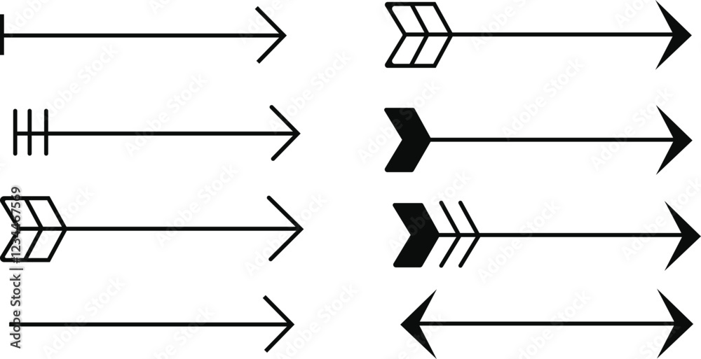 set of Right arrow icons. Different simple flat black style arrow icons ...