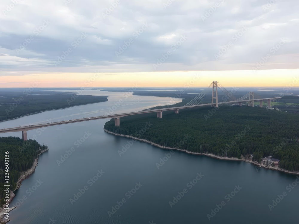 Connecting the Lower and Upper Peninsulas, travel route, map view, lake ...