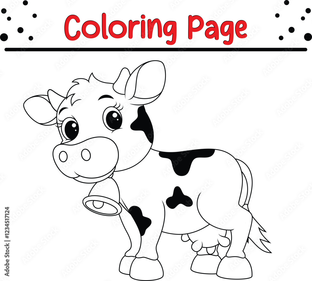 Cute Cow coloring page. Farm animal coloring page for kids. Stock ...