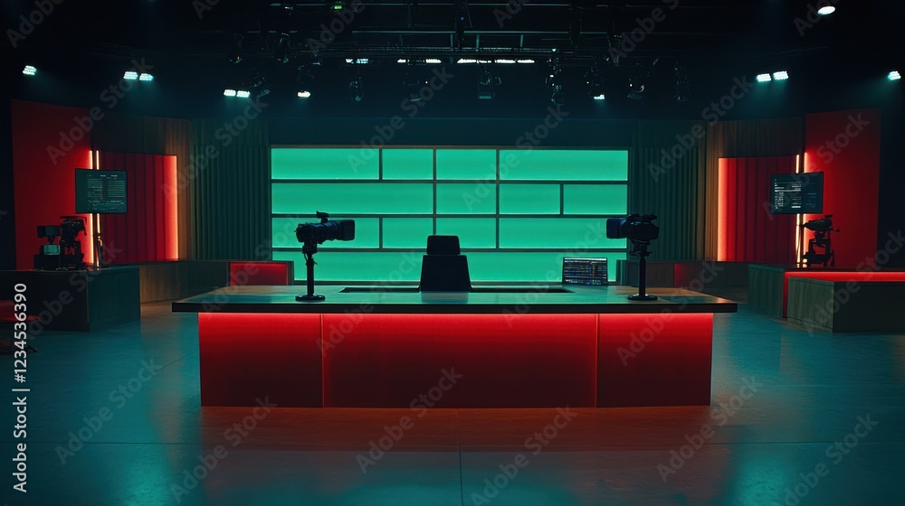 Red studio set, vibrant green screen, livestream setup, gaming ...