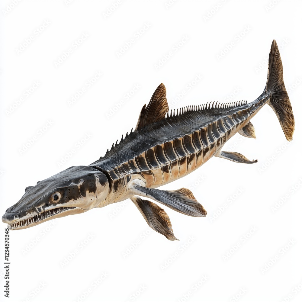 Realistic depiction of a sturgeon swimming gracefully showcasing its ...