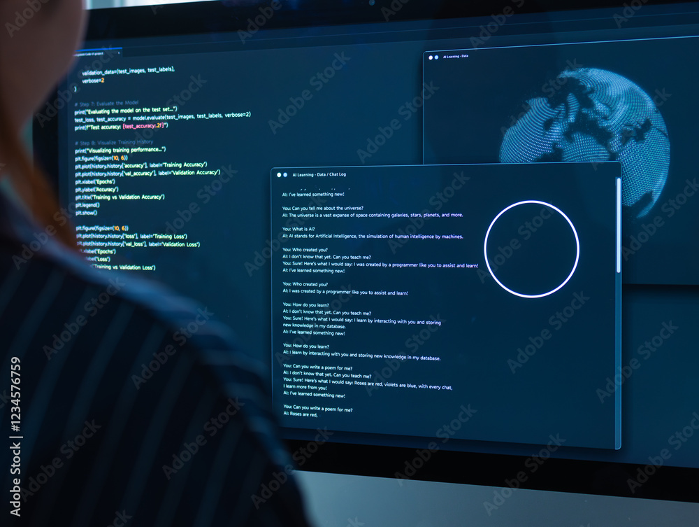 Focused Young Asian Female Software Developer Programmer Coding On