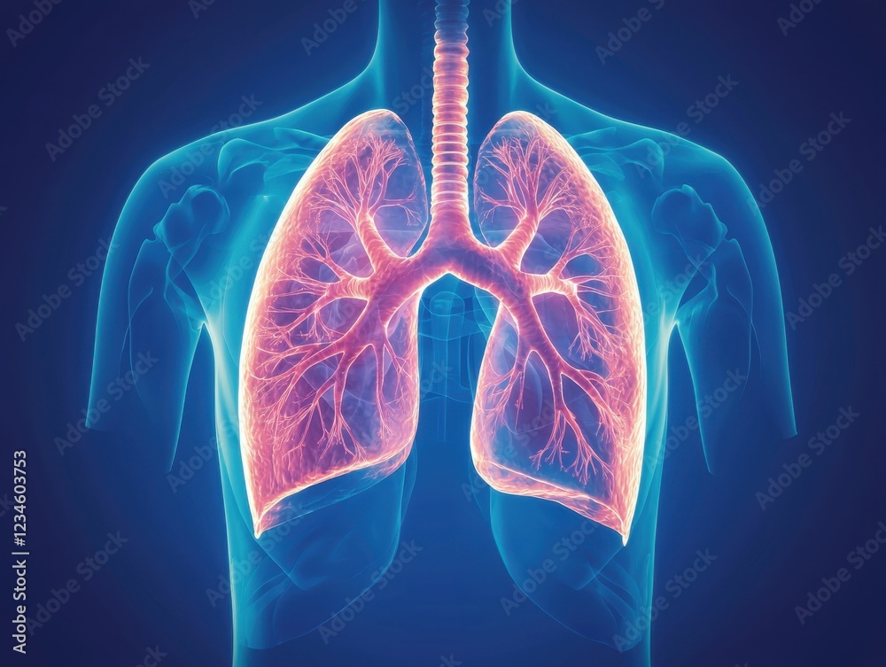Human lungs with highlighted areas in red showing respiratory system ...