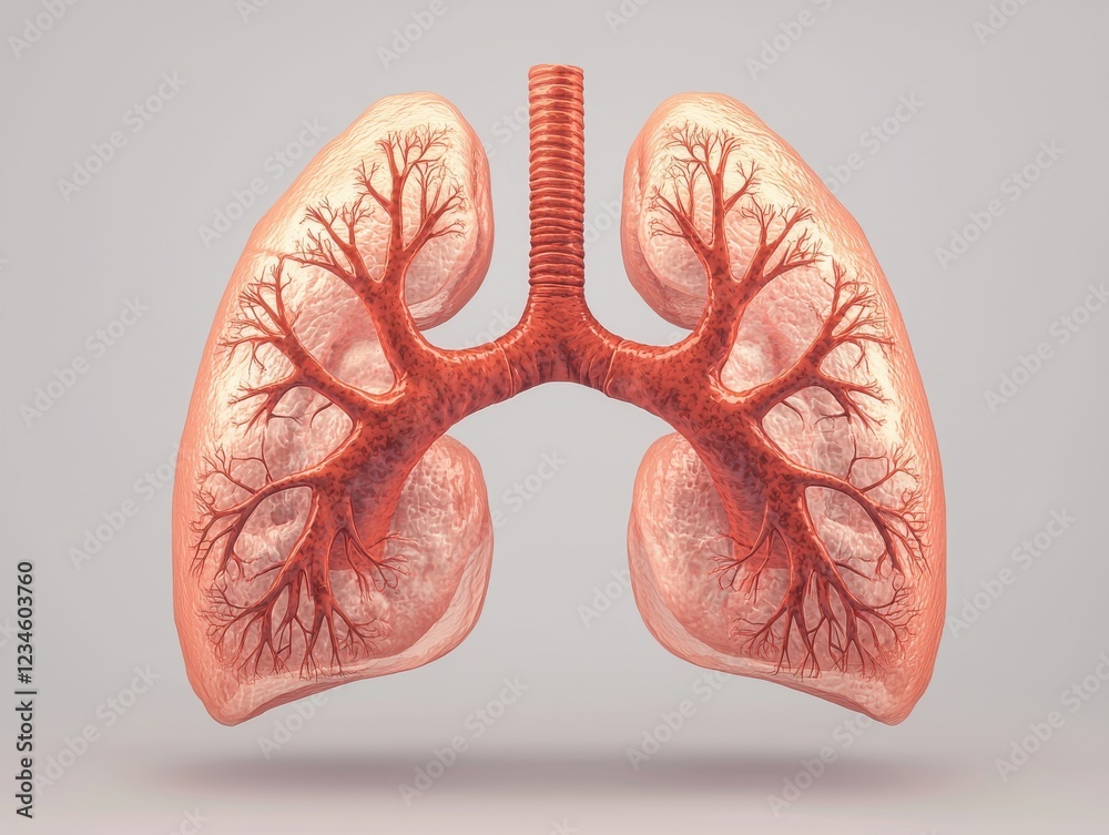 Human lungs anatomy with highlighted areas in red for educational and ...