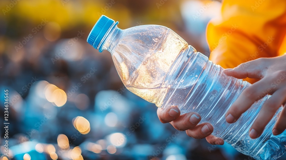 Quench Your Thirst: A close-up of a hand holding a clear plastic water ...
