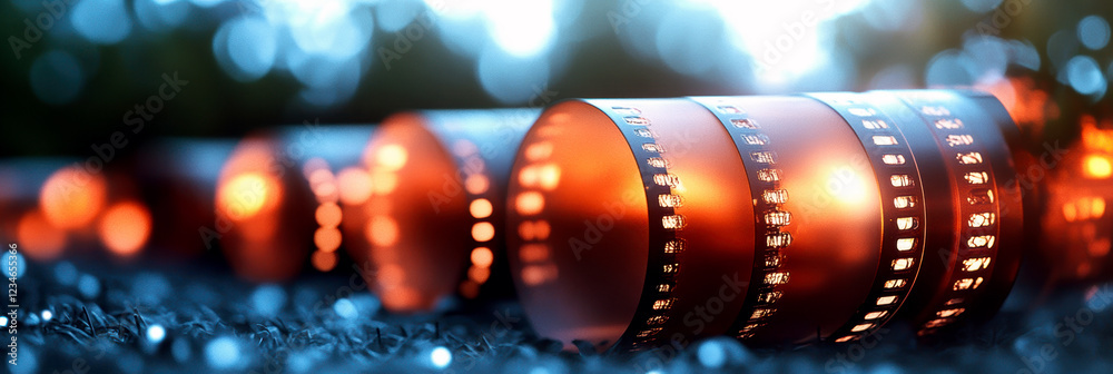 Poster of film negative on gold background with double exposure ...