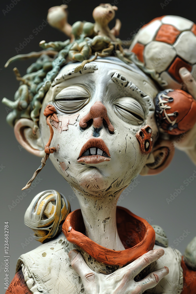 Illustrate a clay sculpture depicting surreal football dreams, using ...