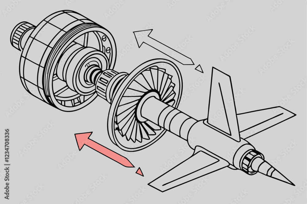 Praca wektorowa bez tantiem: Technical schematic, jet engine cutaway ...