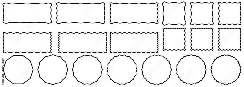 Set of rectangle frames with wavy edges. Scalloped edge rectangle and ...