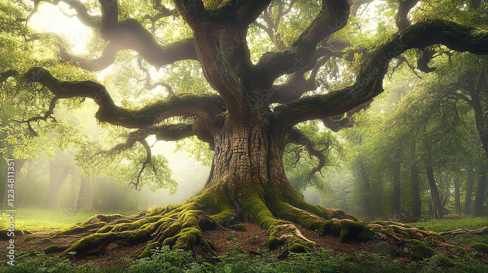 towering ancient oak tree, AI generated Stock Illustration | Adobe Stock