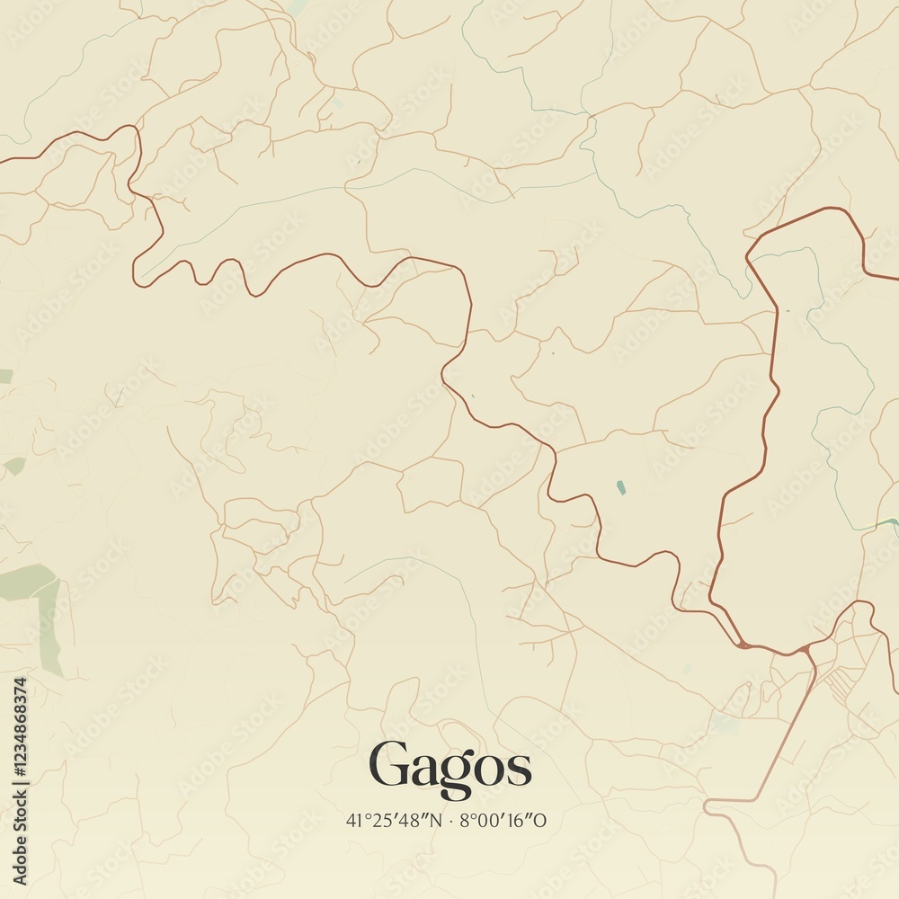 Vintage map of Gagos, Portugal. Stock Illustration | Adobe Stock