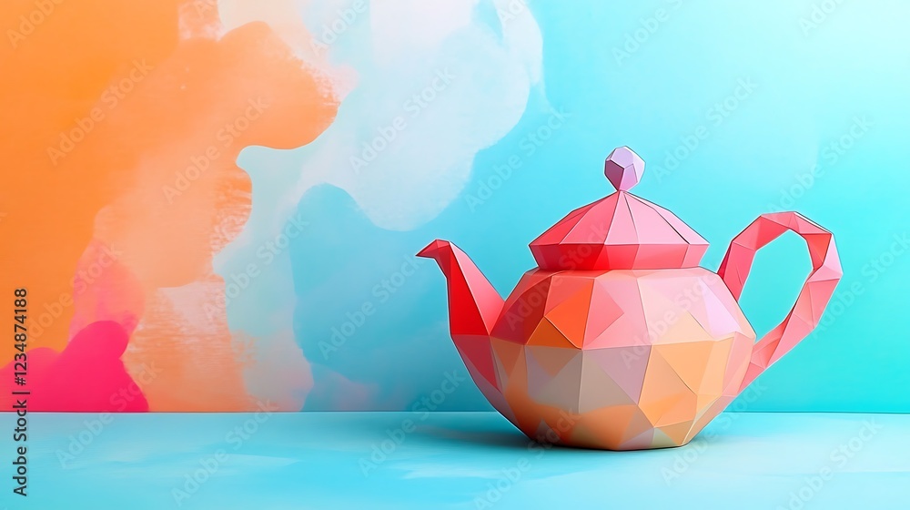 tea party pot mixed art paper craft low poly kids art project on ...