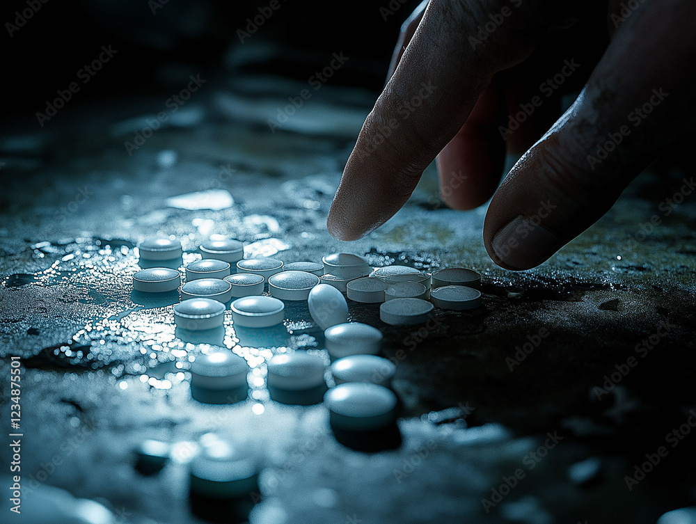 Opioids addiction harm reduction. A close-up of a hand reaching for ...