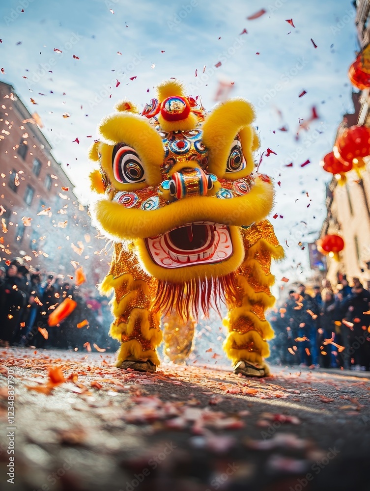 Vibrant Lion Dance Celebration in Motion - A colorful lion dance ...