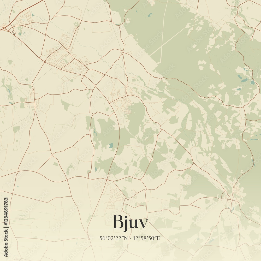 Vintage map of Bjuv, Sweden. Stock Photo | Adobe Stock