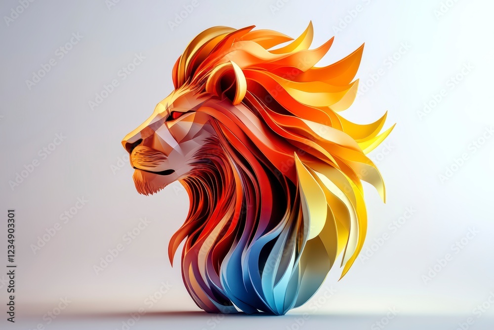 Abstract lion logo design, a lion head made of different shades and ...