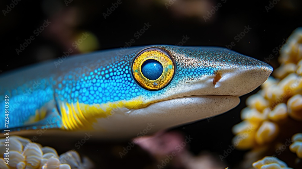 Baby shark close-up, coral reef background, underwater wildlife Stock ...
