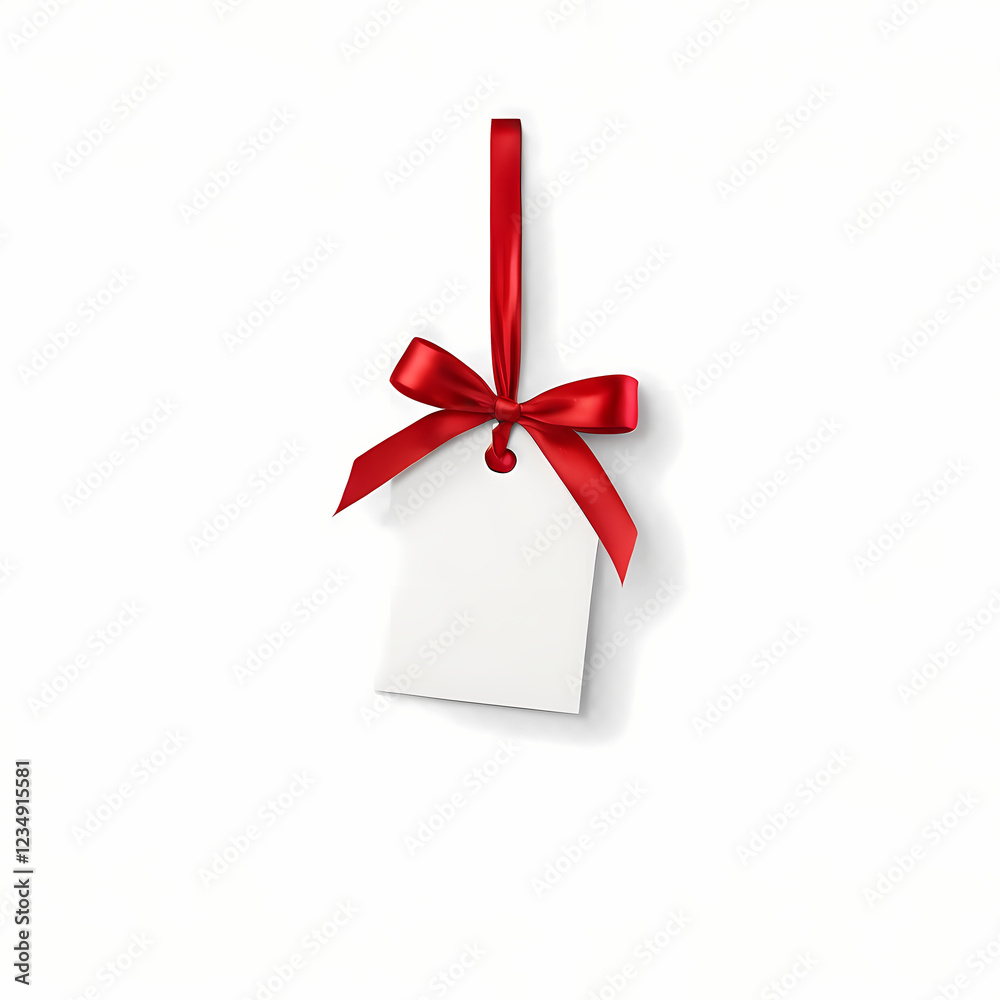 plain gift tag with red ribbon for text and wishes isolated on ...