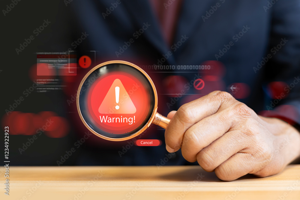 Malicious software, virus and cybercrime. System warning hacked alert ...
