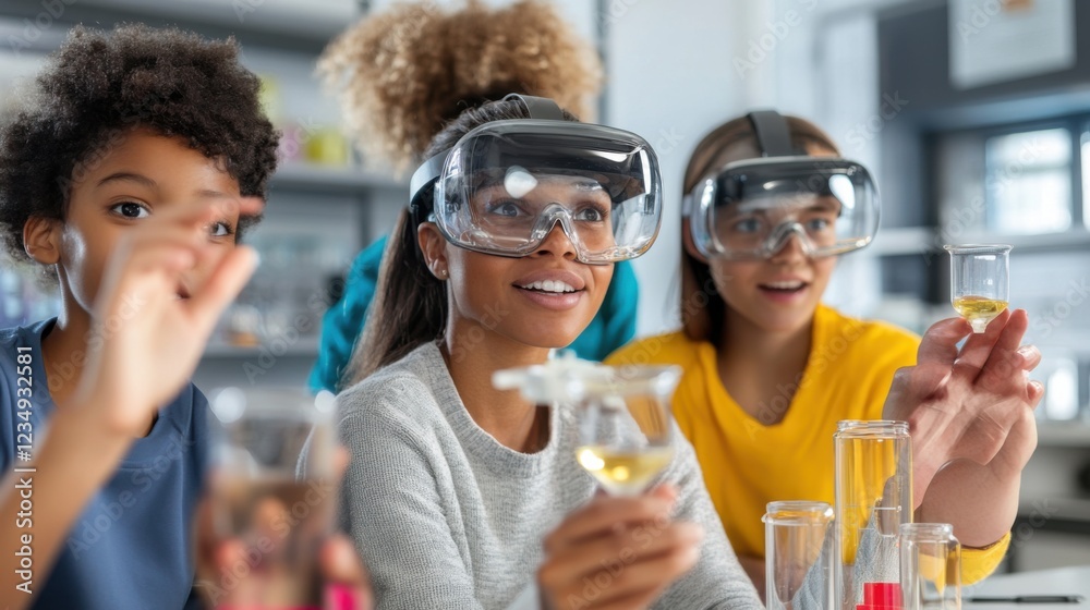 A group of educators using augmented reality (AR) tools to conduct ...