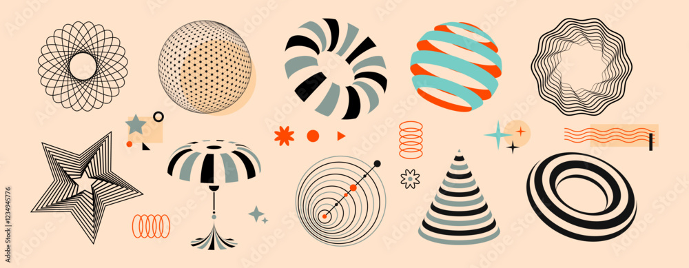 Geometric shapes. Abstract figures. Retro art textures. Grid pattern ...