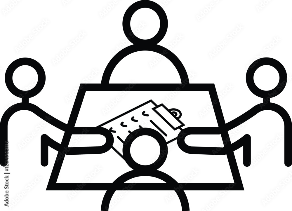 Team collaboration and meeting icon showing two people sitting at a ...