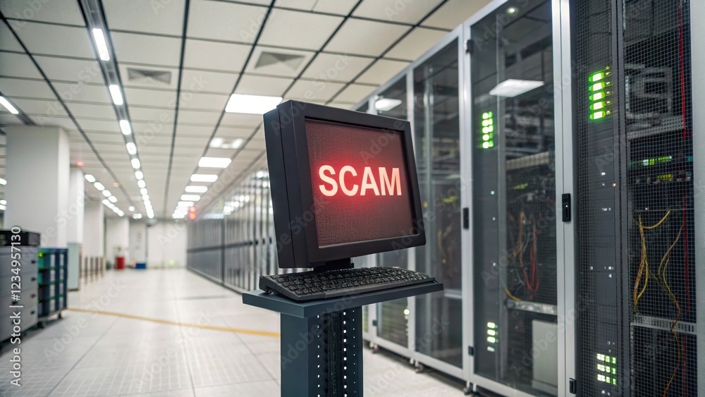 Ilustrace Warning Sign of Scam in Data Center Environment - A computer ...