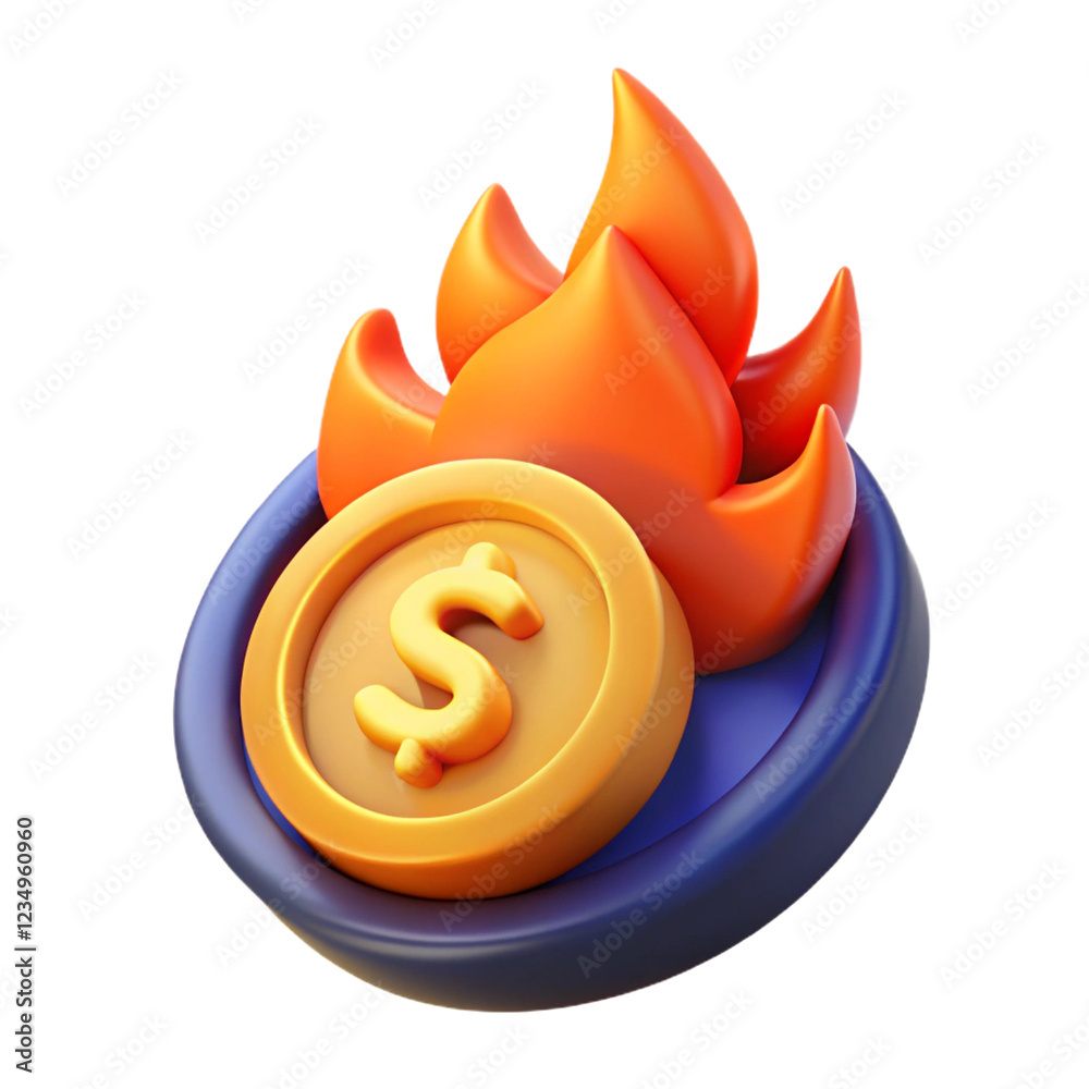 Burn Money 3D Icon high-resolution design for UI UX applications ...
