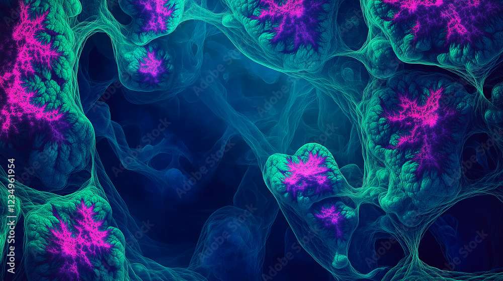 Bioluminescent alien microbes growing and connecting in deep ocean ...