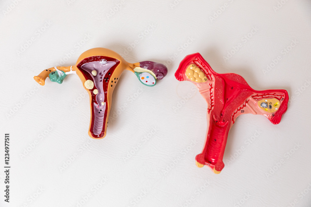 Top view healthy and pathology anatomical models of the uterus and ...