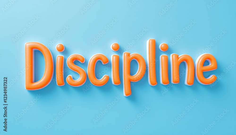 3D rendered word 'Discipline' in orange glossy font on a light blue ...