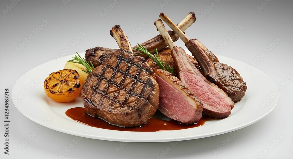 Grilled Lamb Chops and Duck Breast Dinner Plate Stock Photo | Adobe Stock