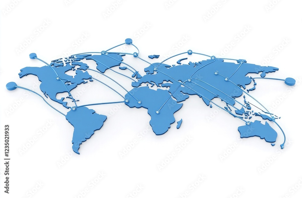 World map with global network connections, blue color on white ...