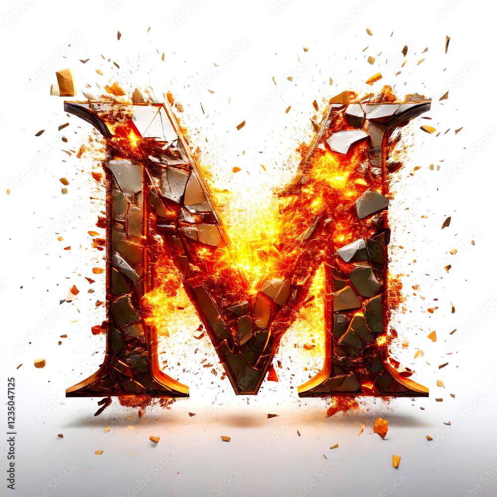 Incandescent Letter 'M' with Sparks and Fire Destroying the Font Stock ...