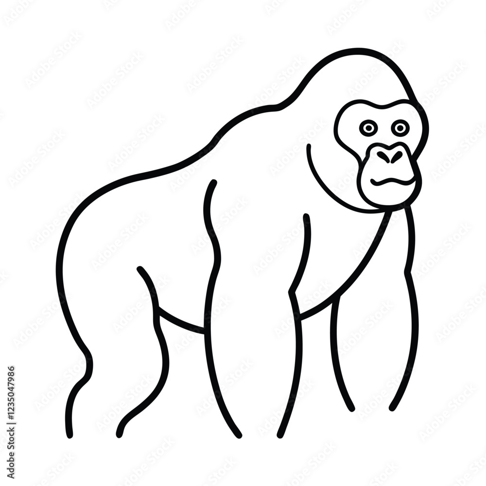 Gorilla Line Art Vector Illustration and Gorilla Outline Drawing Vector ...