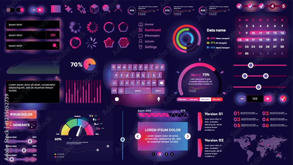 Set of UI elements for AI: buttons, panels, sliders, icons and other ...