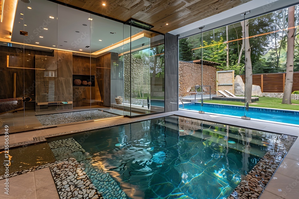 Pool with a glass partition separating a shallow play area from the ...