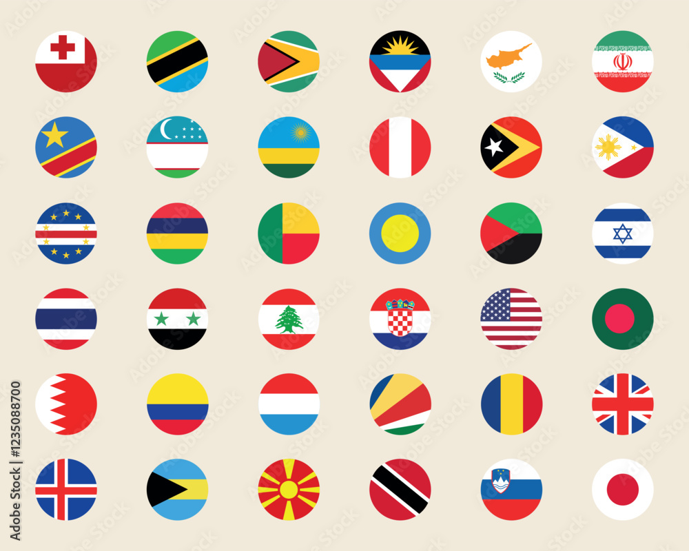 National flags in circle shape. National flags set. World flags. Flags ...