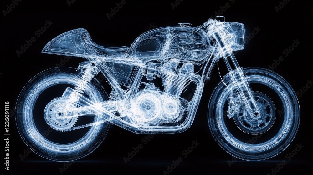 X-Ray Style Cafe Racer Motorcycle: Technical Blueprint on Black ...