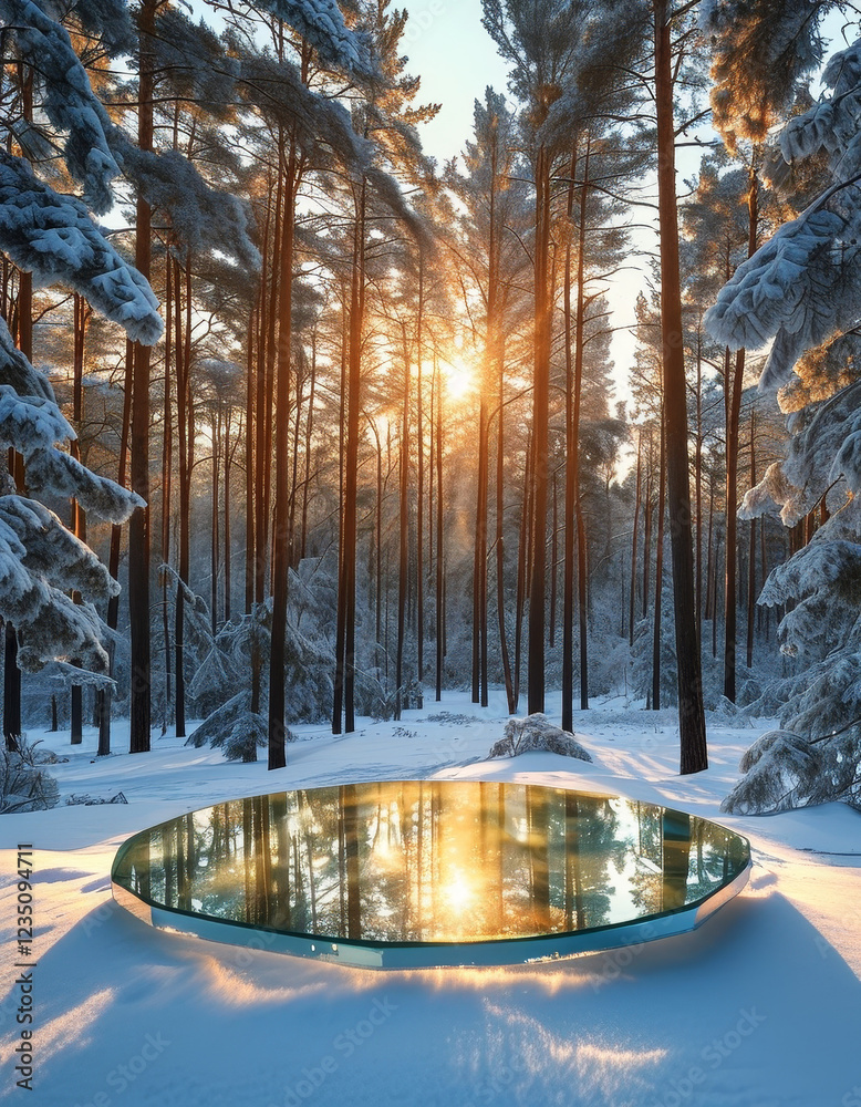 Winter Solstice product display podium background, Frosted Forest glow ...