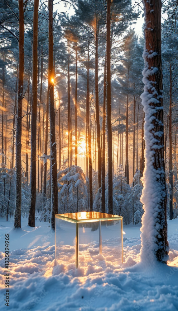 Winter Solstice product display podium background, Frosted Forest glow ...