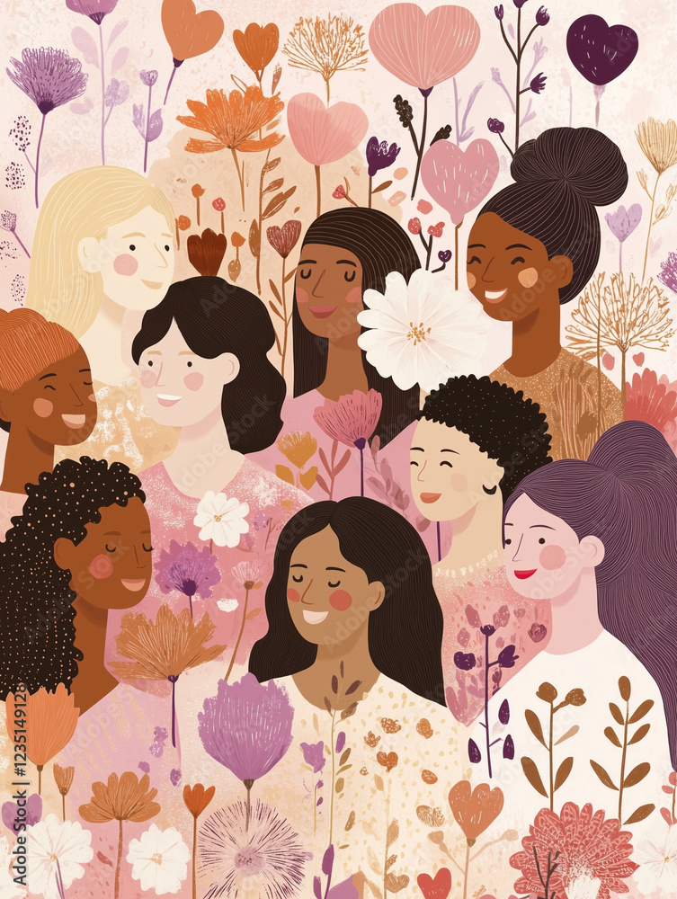 Celebrating women’s unity and strength, this illustration showcases a ...
