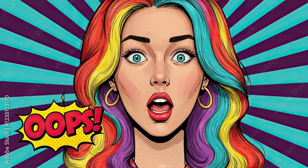 Ilustración de Stock Shocked cartoonish female figure in vintage comic ...